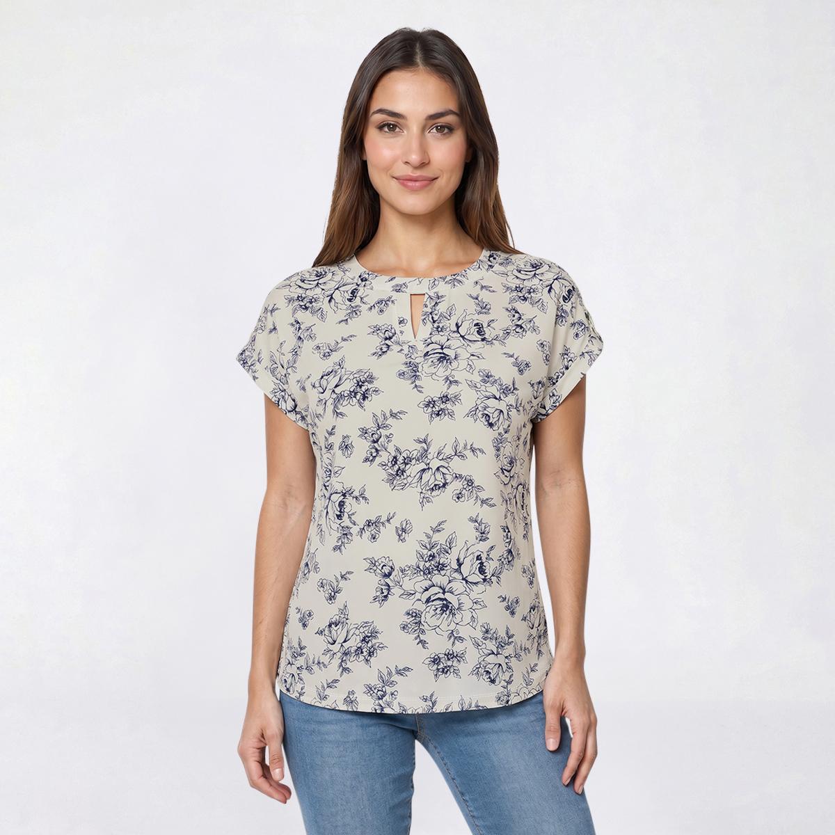 Click here for Womens Cure Short Sleeve Floral Crepe Keyhole Neck... prices